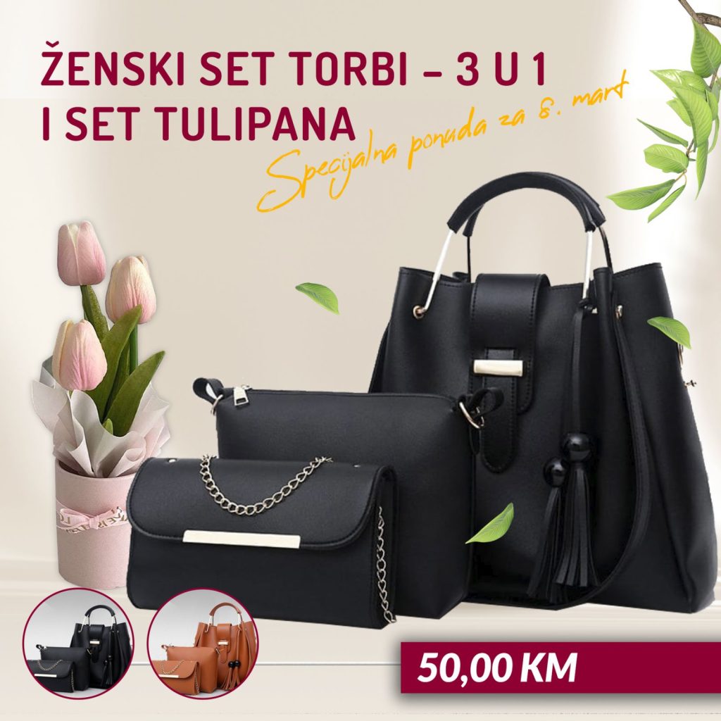 Ženski set torbi – 3 U 1 + Ukrasni set tulipana – Torbe