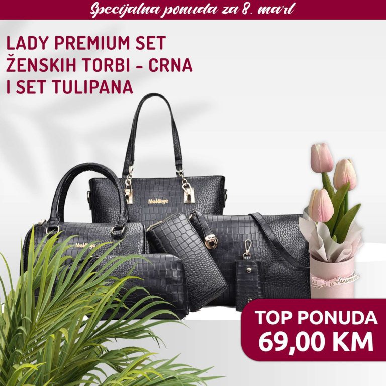 Set ženskih torbi 6 u 1 – CRNA + Ukrasni set tulipana – Torbe